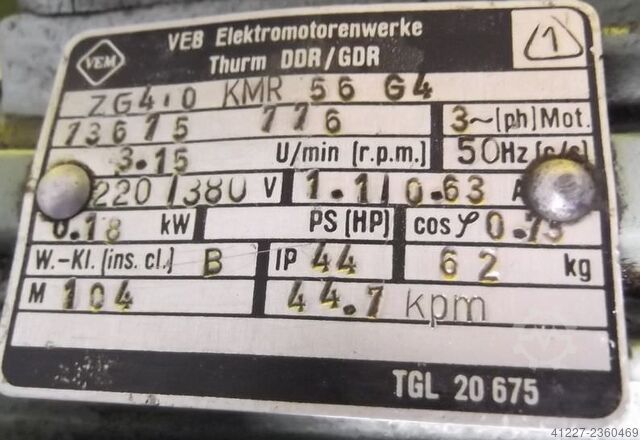 used Geared motor 0.18 kW 3.15 rpm VEM ZG4,0KMR56G4 for sale